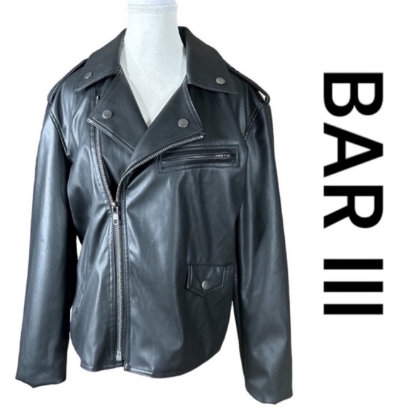 Bar III | Jackets & Coats | Bar Ill Black Vegan Leather Moto Jacket ...